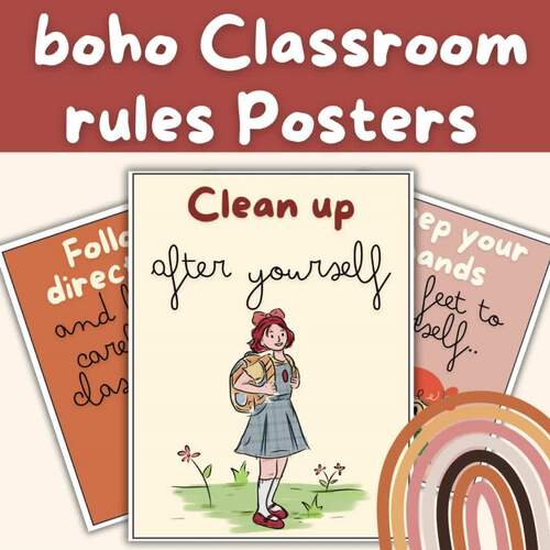 boho Classroom rules Posters - boho classroom decor by Little Minds Books