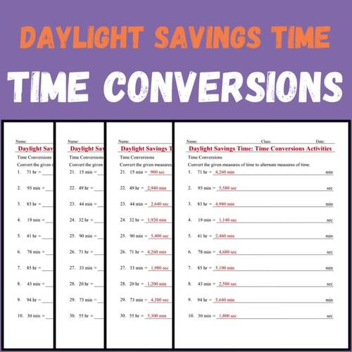 Daylight Savings Time Time Conversions Activity - Spring Time Worksheet