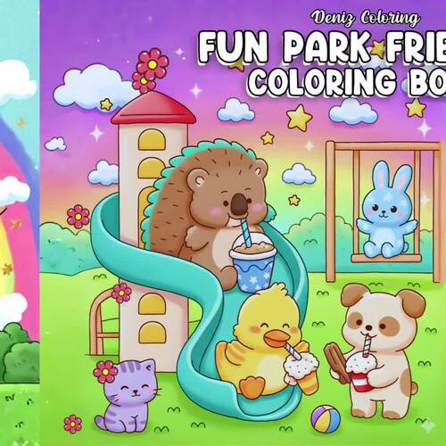 Fun Park Friends Coloring Book for Kids – Cute Amusement Park Animal ...