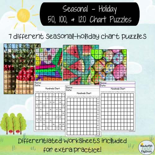 Seasonal - Holiday BUNDLE 50, 100 & 120 Chart Puzzles K-1st | TPT