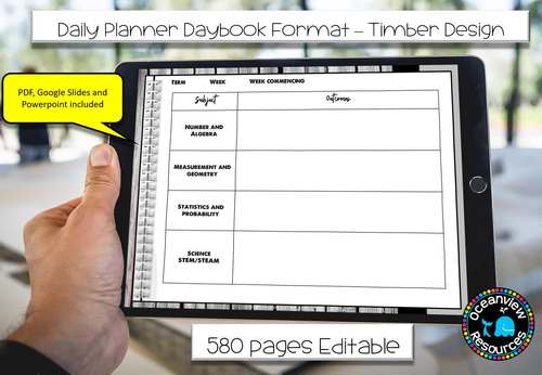 Daybook Planner for Teachers- Whitewashed Timber PDF I GOOGLE SLIDES I PPT