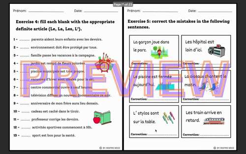 French Grammar / Les Articles Définis / Emergency Sub Plan / No Prep ...