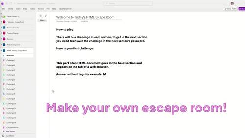 How To Instructions for Creating an Escape Room in OneNote by Jayden Alder