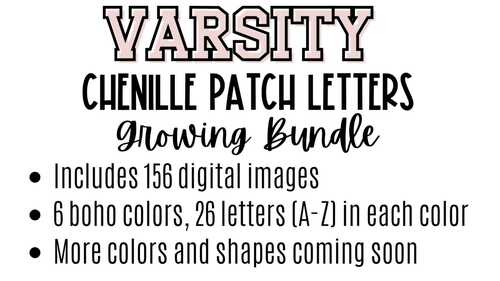 Varsity Chenille Letters GROWING BUNDLE- Digital Letter Images by Benu ...