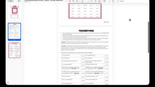 December Math Games Writing and Graphing Inequalities Review Activities ...