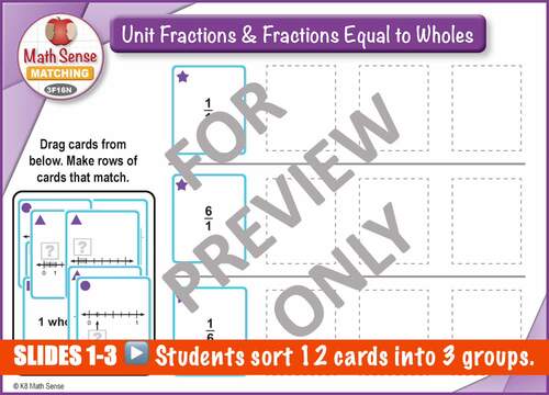 Unit Fractions & Fractions Equal to Wholes MATCHING: 15 PPT/ Google ...