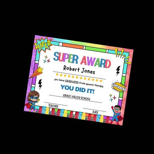 Speech Therapy Graduation Award Certificate Star Dinosaur Space End of Year