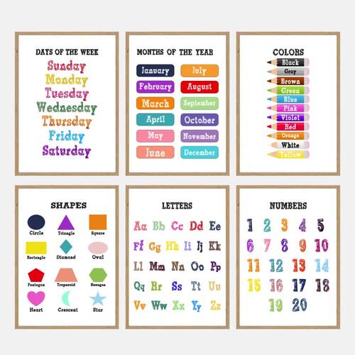 6 Classroom Posters Educational Wall Art Printable Playroom Wall Decor