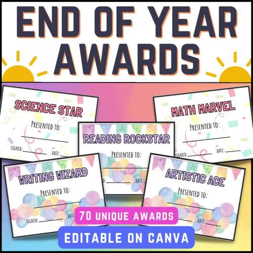 End of the Year Class Awards with Editable Template by Organised Educator