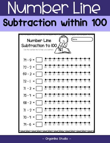 Number line subtraction to 100 | Printable number lines to 100 | Worksheet