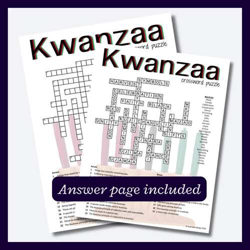 Kwanzaa crossword puzzle! Use as a party game or for cultural activity ...