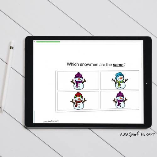 Basic Concepts Winter Boom Cards™ for Speech Therapy Same Snowmen