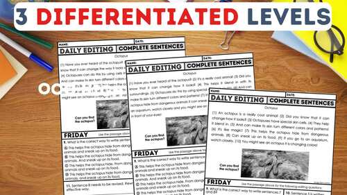 Complete Sentences Worksheets & STAAR Warm Ups Revising & Editing Practice