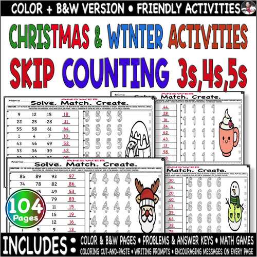 Christmas Winter Skip counting 3s 4s 5s Tracing 1-9 Draw Color Games ...