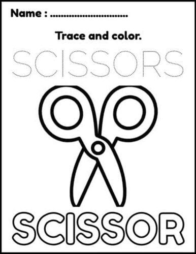 Scissors Trace and Color | School Supply Fine Motor Preschool Worksheet ...