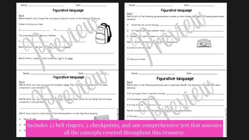 Figurative Language Bell Ringers for Upper Elementary/Middle School