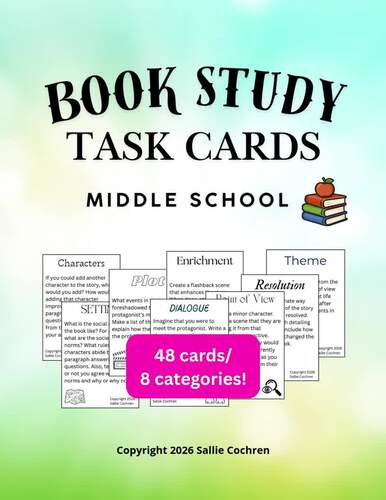 Book Study Task Cards for Literature Comprehension & Easel Activity (6-8)