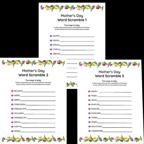 Mother’s Day Word Scramble Puzzle Game by The Wandering Sky | TpT