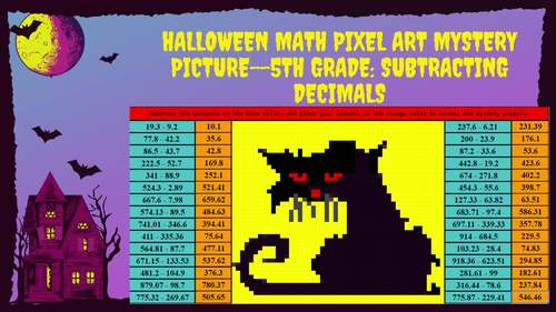 Halloween: Pixel Art Mystery Pic-5th Grade Math-Subtracting Decimals