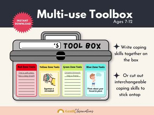 Areas of Regulation Coping Skill Toolbox by GentleObservations | TpT
