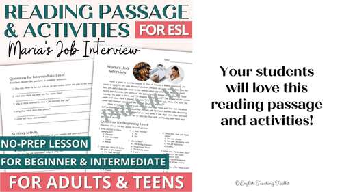 Adult ESL Reading Comprehension Passage & Activities - Maria's Job ...