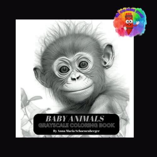 BABY ANIMALS Printable AI Grayscale Coloring Book by The Coloring Store
