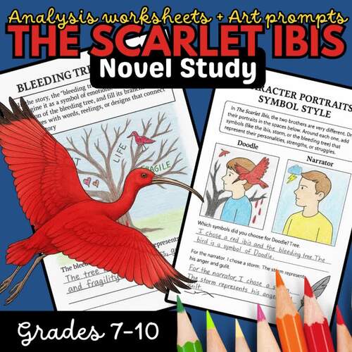 Scarlet Ibis Novel Study | Symbolism, Creative Art Worksheets Grades 7 ...