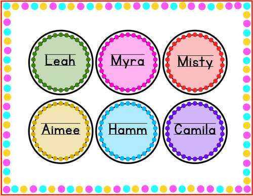 Printable Bright Round Student Name Labels, Circle Name Badges, Name Tags
