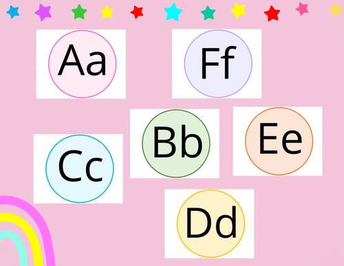 Printable Colorful Alphabets Flash cards, Round Word Wall Alphabet Letters