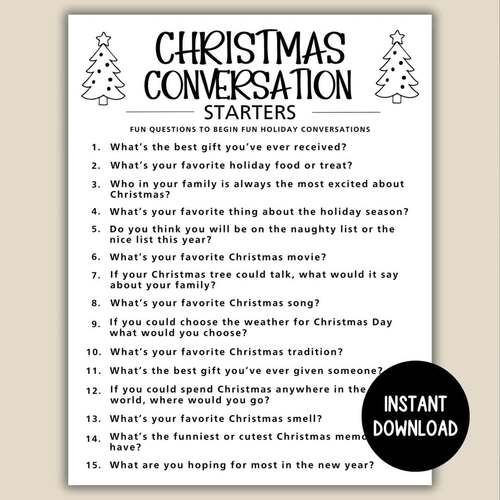 Christmas Conversation Starters, Printable Classroom Community for ...