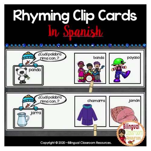 Rhyming Clip Cards- Tarjetas de rimas by Bilingual Classroom Resources