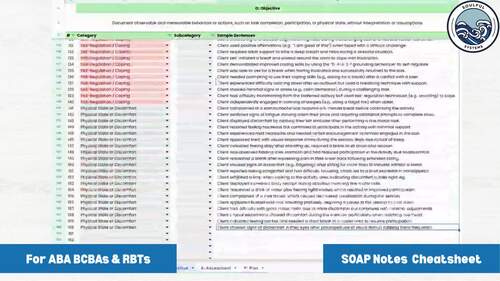 ABA SOAP Note Examples Spreadsheet - Excel & Google Sheets for BCBAs & ABAs