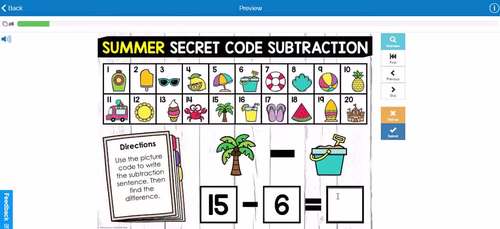 Secret Code Subtraction Facts 11-20 Summer Boom Cards by The KNA Shop