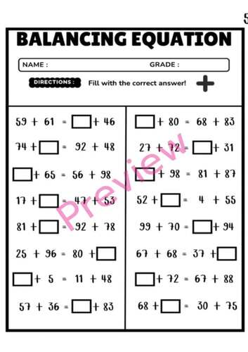 Balancing Equation Worksheets Addition & Subtraction within 100 by RED ...