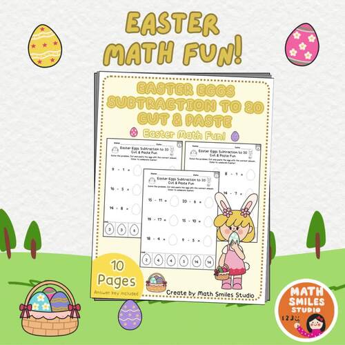 Easter Subtraction to 20 Cut & Paste Worksheets Math Craft Activity for ...
