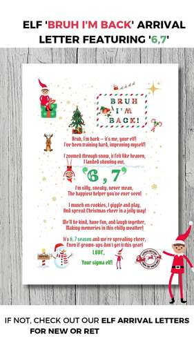 Funny Elf Return Arrival Letter, “6,7 ” Trend, Festive North Pole Note ...