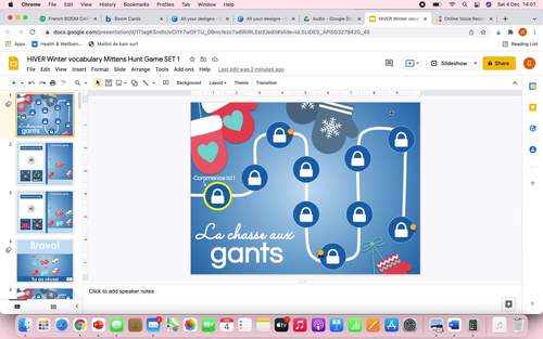French Winter Activities GOOGLE SLIDES L' hiver | Mittens Hunt Game SET 1