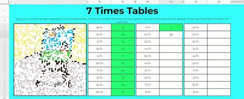 7s Multiplication Fact Pixel Art Math Digital by Glitter in Third