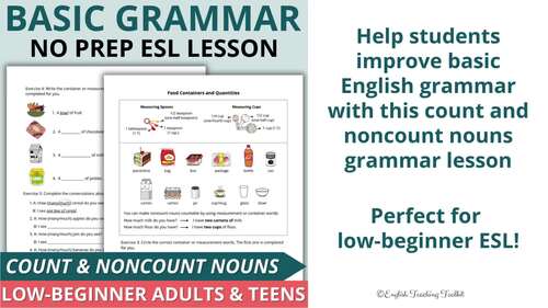 Low Beginner ESL Grammar Worksheets for Adult ESL - Count & Noncount Nouns