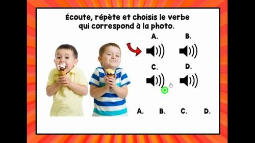 FRENCH ER VERBS BOOM CARDS ⭐ Level 1 ⭐ Regular Verbs Task Cards Listening