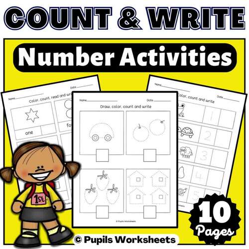 Kindergarten Count and Write: Number Tracing Printable Math Activities