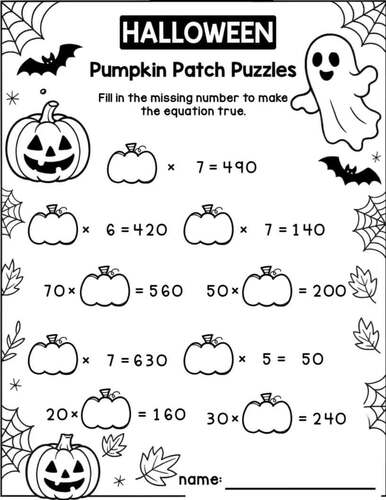 Halloween Math 3rd Grade | Multiplication by Tens | Fun Worksheets