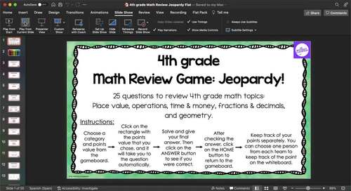 4th grade End of Year or 5th grade Beginning of Year Math Review Game ...