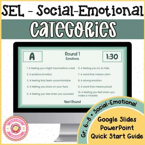 SEL Categories Game for Middle School, Social Emotional Brain Break BUNDLE