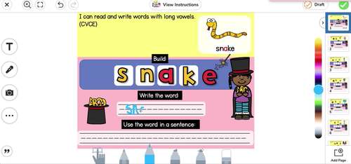 Long Vowel A CVCE Magic E Preloaded Seesaw Digital Word Building