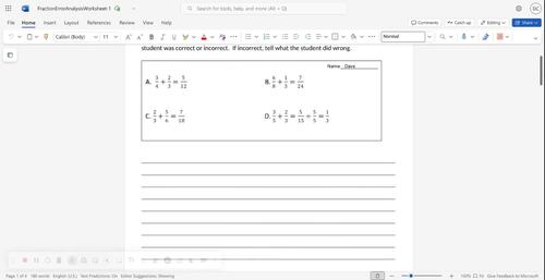 Fractions Error Analysis Practice | Addition Subtraction Multiplication ...