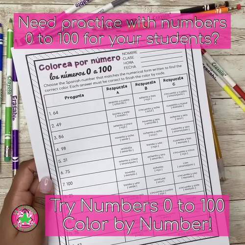 Spanish Numbers 0 to 100 Activity | Color by Number | Colorea por número