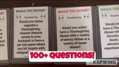 Would You Rather Cards Thanksgiving Printable 100+ Conversation Questions!
