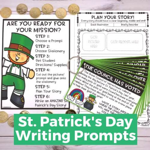 St Patrick's Day Writing Prompts Center Activity by The Rigorous Owl