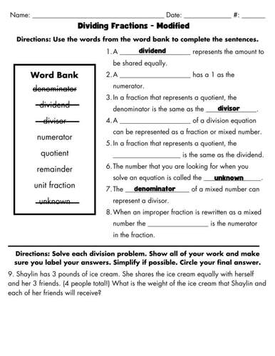 Dividing Fractions Unit Study Guide and Assessment by Mrs Normans Notebook